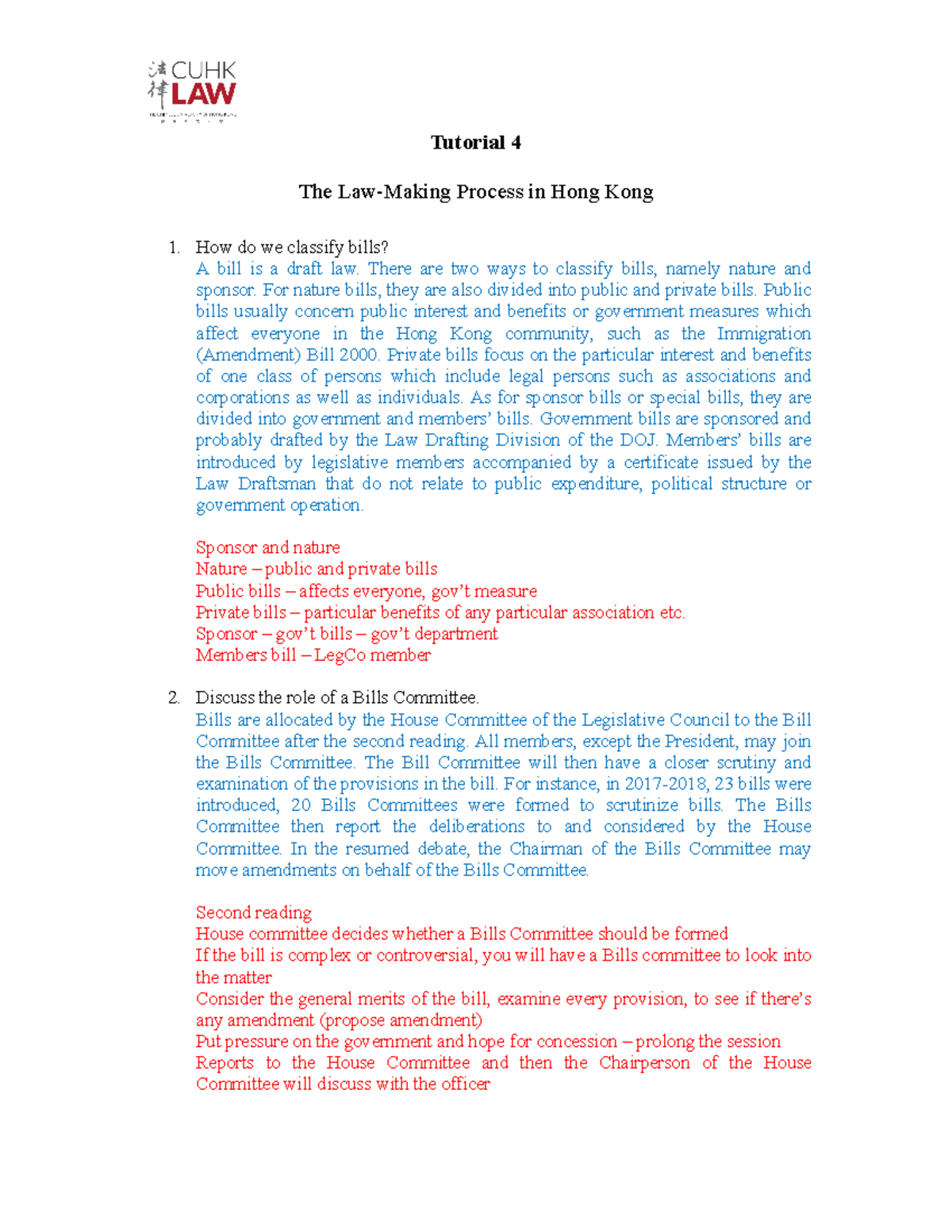 Tutorial 4 - Law-making process - Tutorial 4 The Law-Making Process in ...