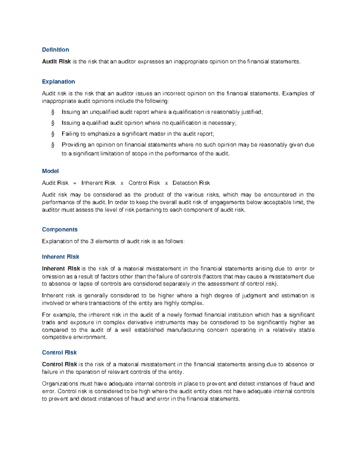 Unit 2 Fraud and Risk Assessment Presentation - Definition Audit Risk ...