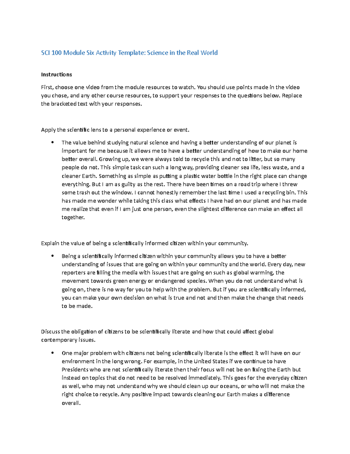 Intro to Natural Science Module Six Activity - SCI 100 Module Six ...