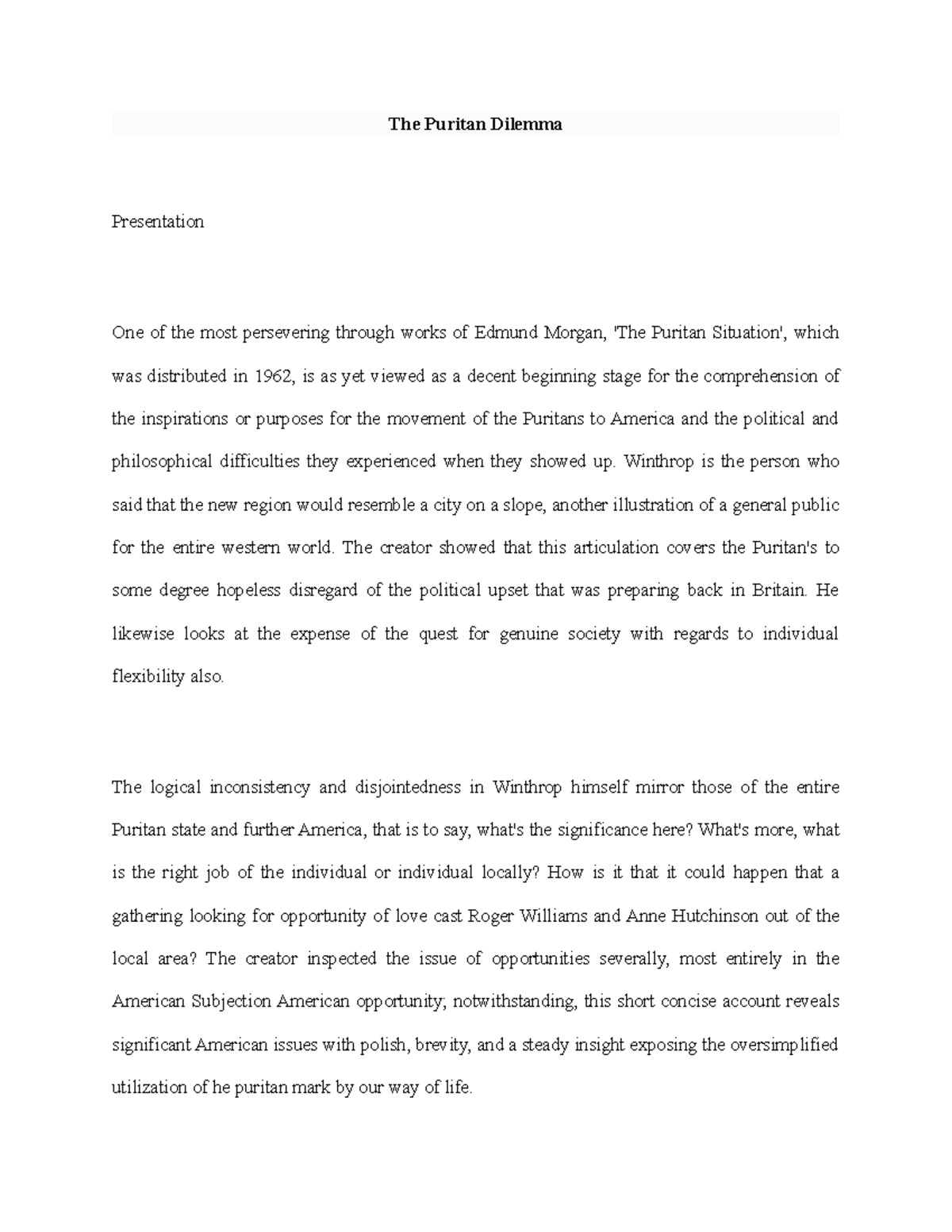The Puritan Dilemma - Basic Research - Studocu