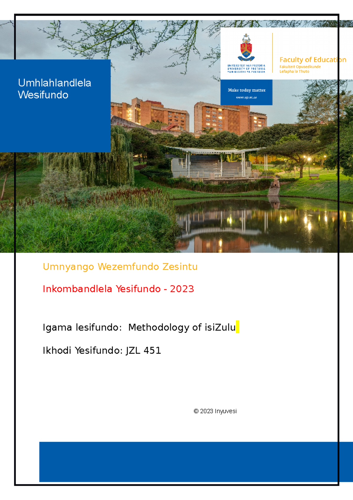2023 Study Guide JZL 451 - Umnyango Wezemfundo Zesintu Inkombandlela ...