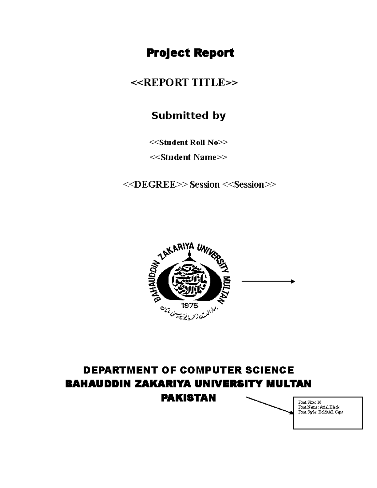 Project Report Format (Starting Pages) - Political Science - BZU - Studocu