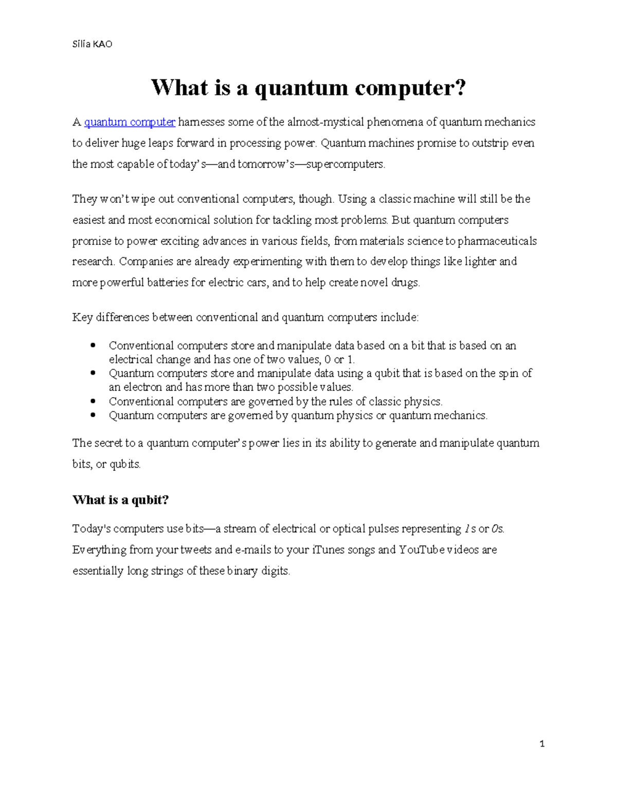 INFM109 M01 Foundational Skills - Word Processing - What is a quantum computer? A quantum ...