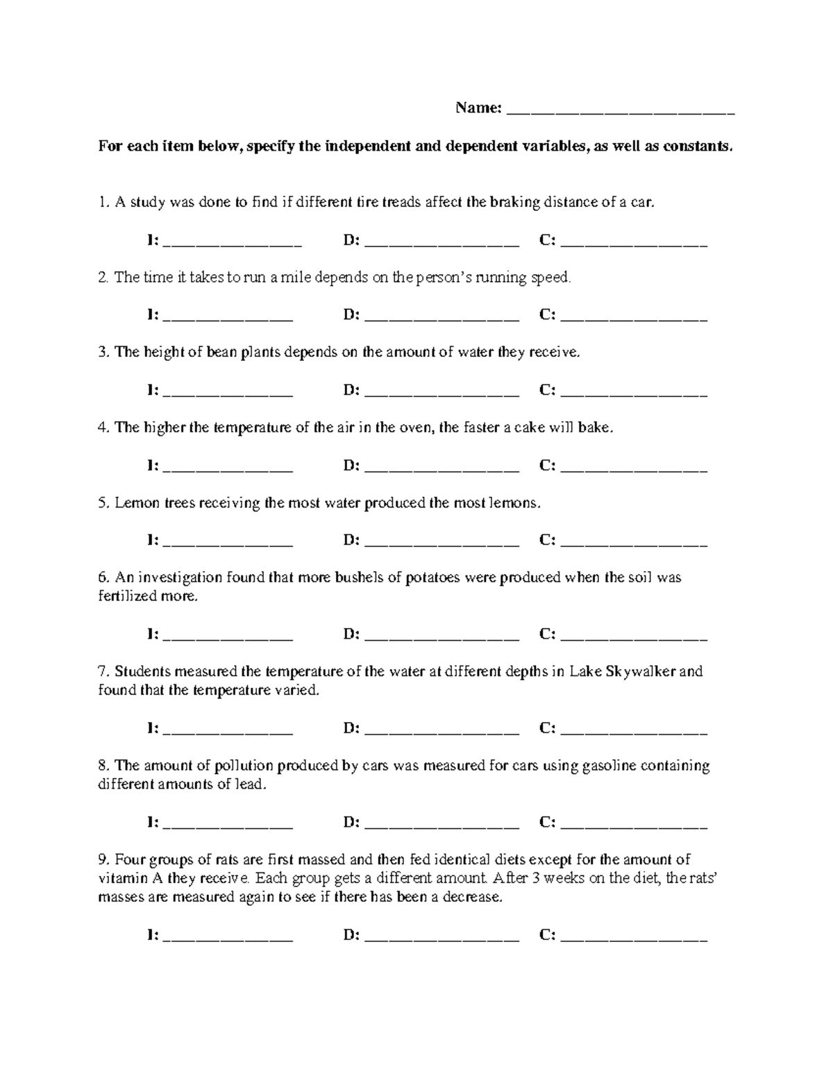 Sample IV AND DV - Statistical - Name: ____________________________ For ...