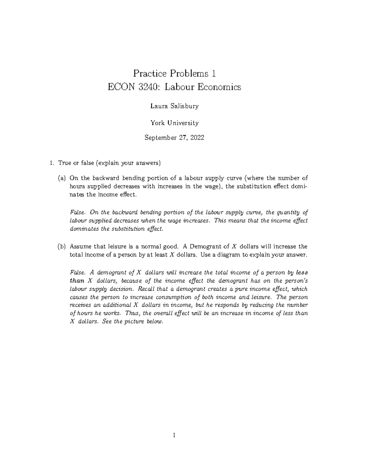 Practice Problems 1 Solutions - Practice Problems 1 ECON 3240: Labour ...