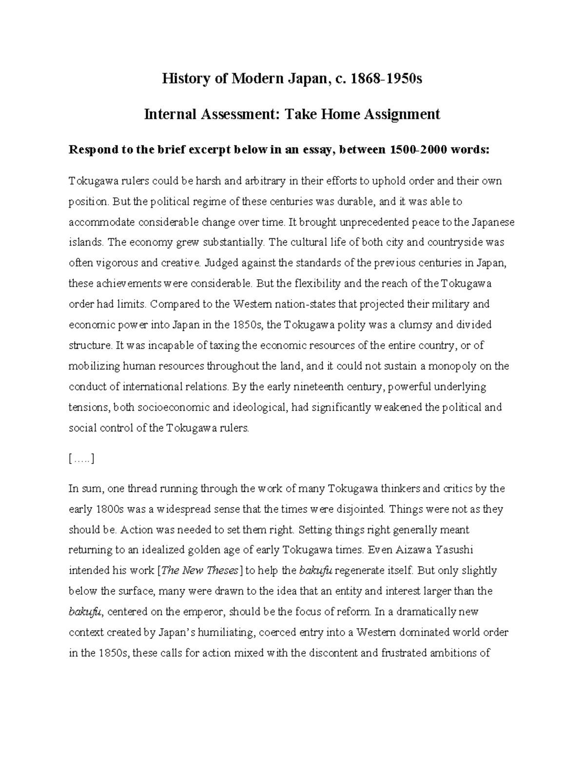Modern Japan IA1 - History of Modern Japan, c. 1868-1950s Internal ...