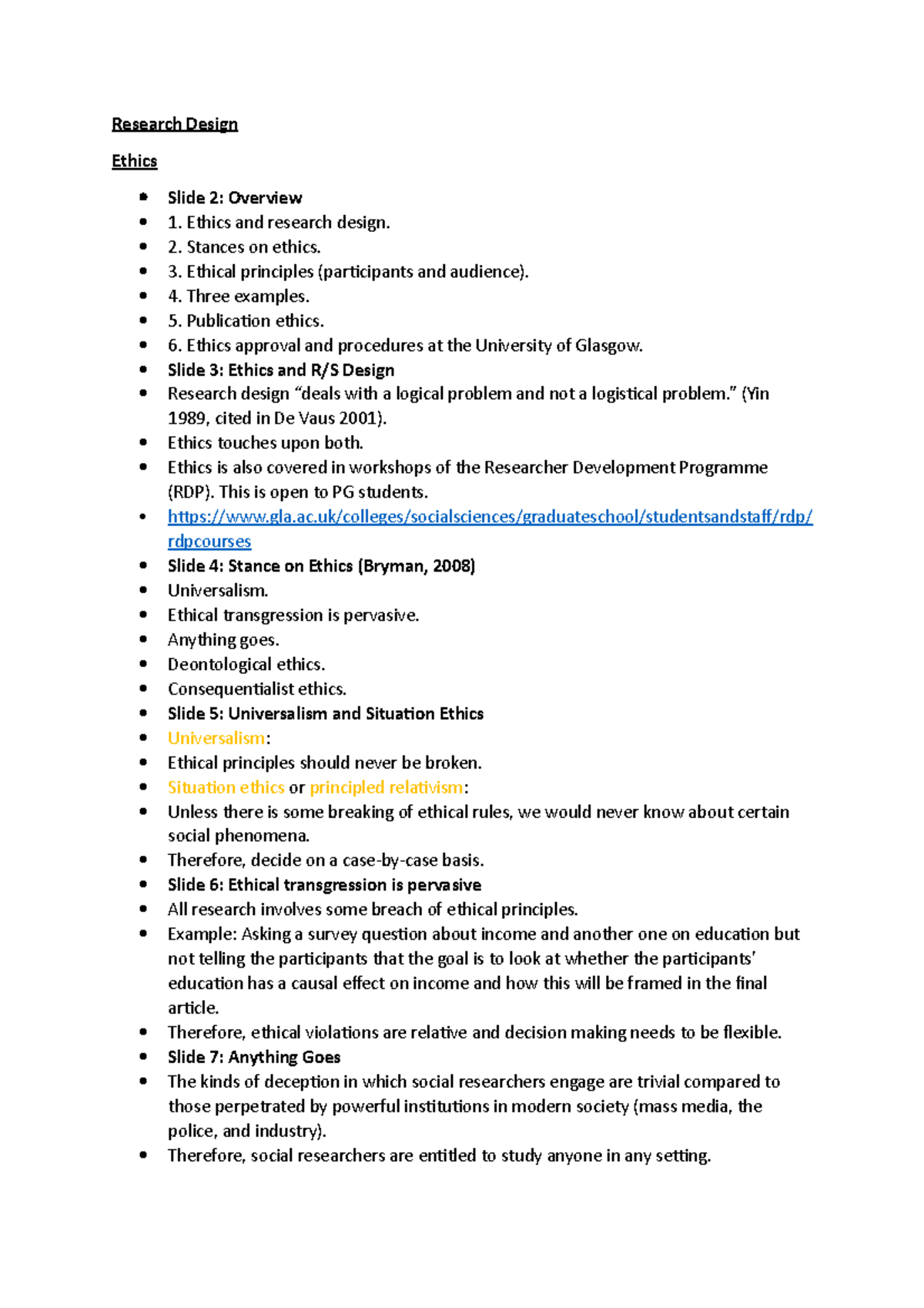 Week 10 Class Typed Notes - Research Design Ethics Slide 2: Overview 1 ...