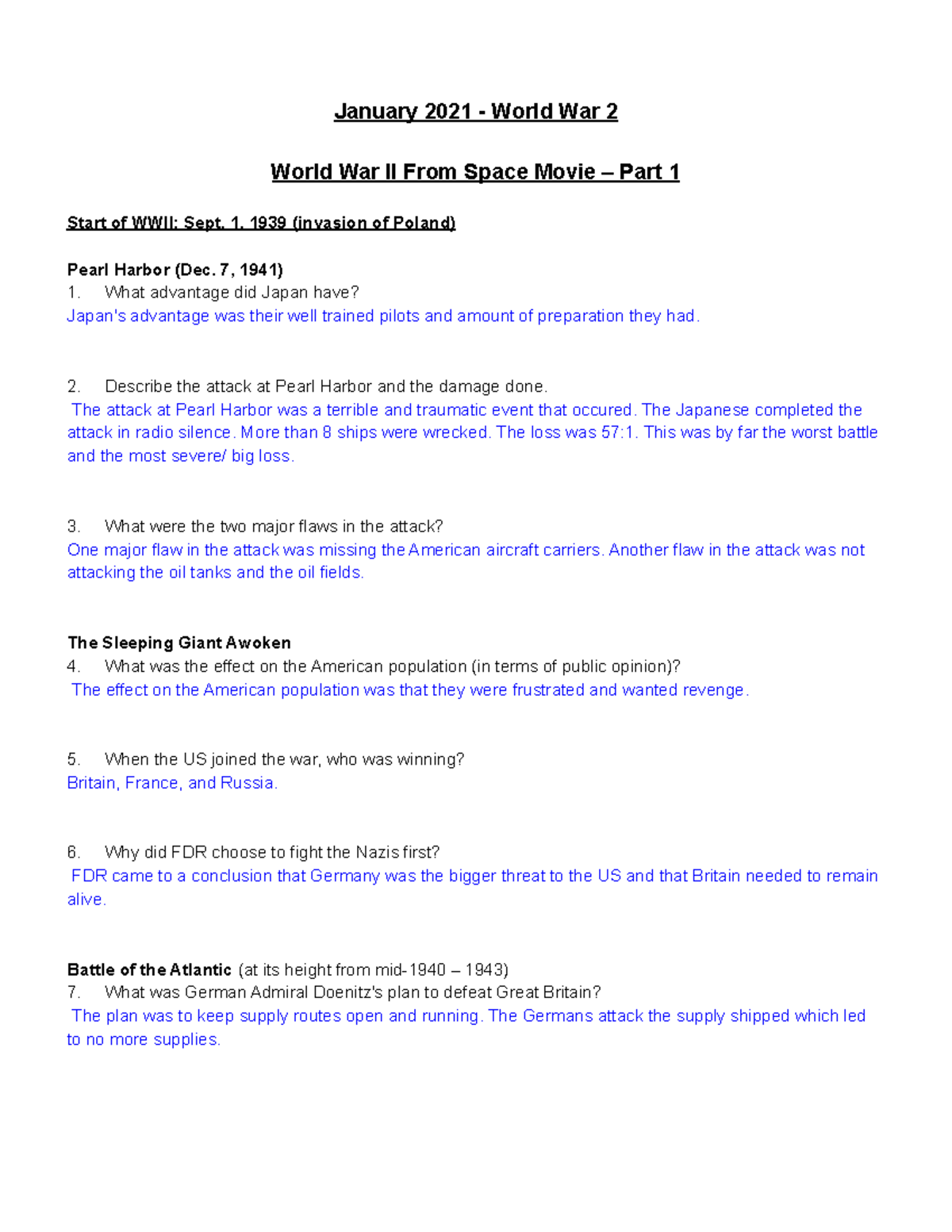 World War 2 From Space (Documentary Student Review) - January 2021 ...