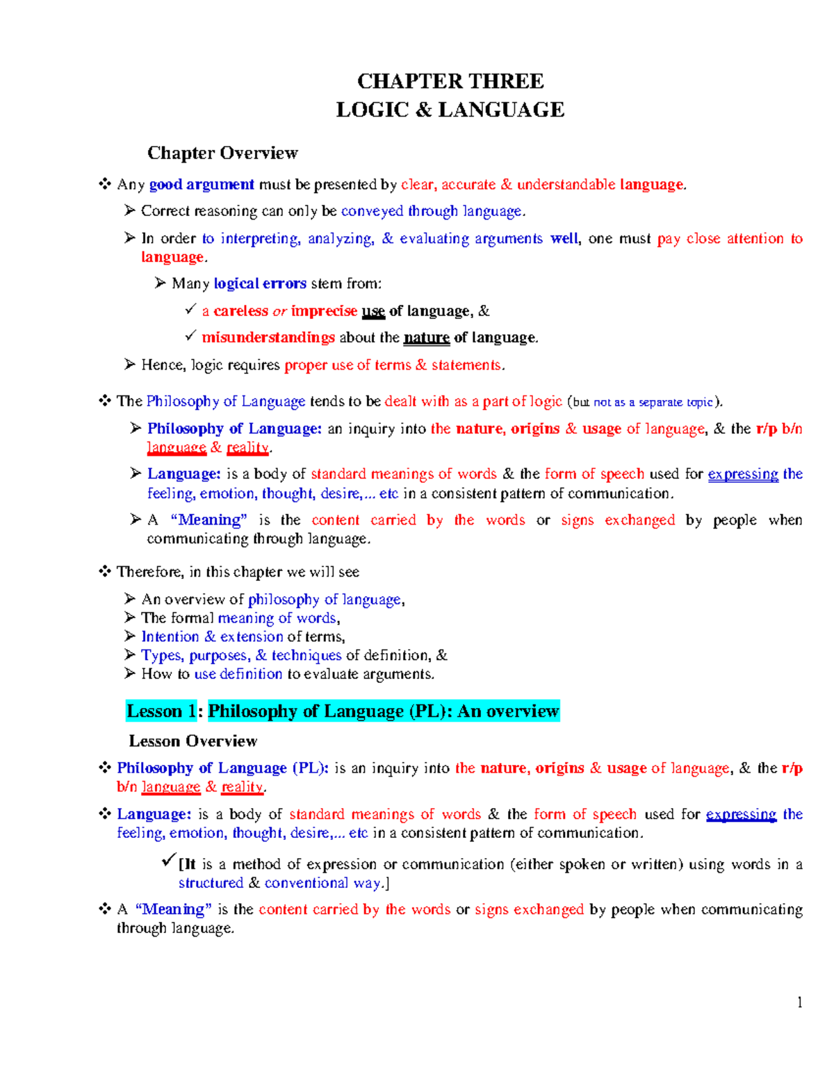 Logic Teaching Note - Logic & Language - CHAPTER THREE LOGIC & LANGUAGE ...