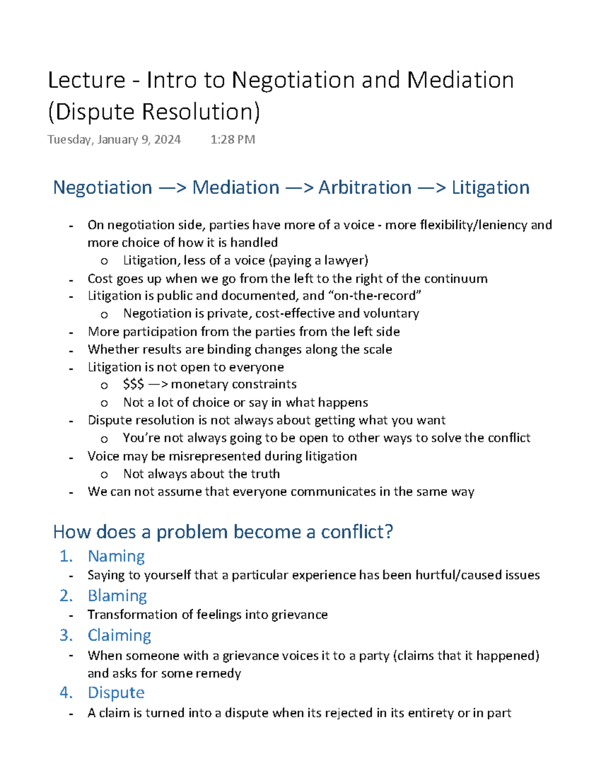 Lecture - Intro to Negotiation and Mediation (Dispute Resolution ...