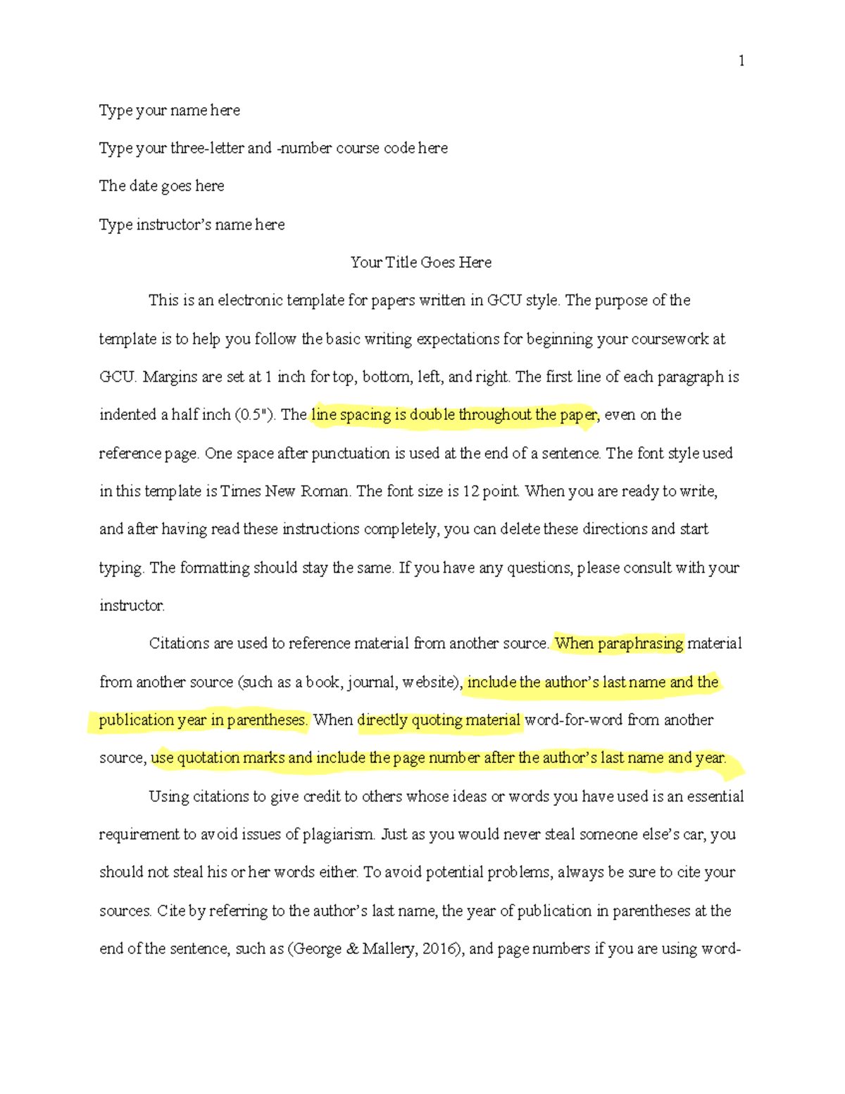 Gcu-style-template - ENG105 writing style template copy. Left blank for ...