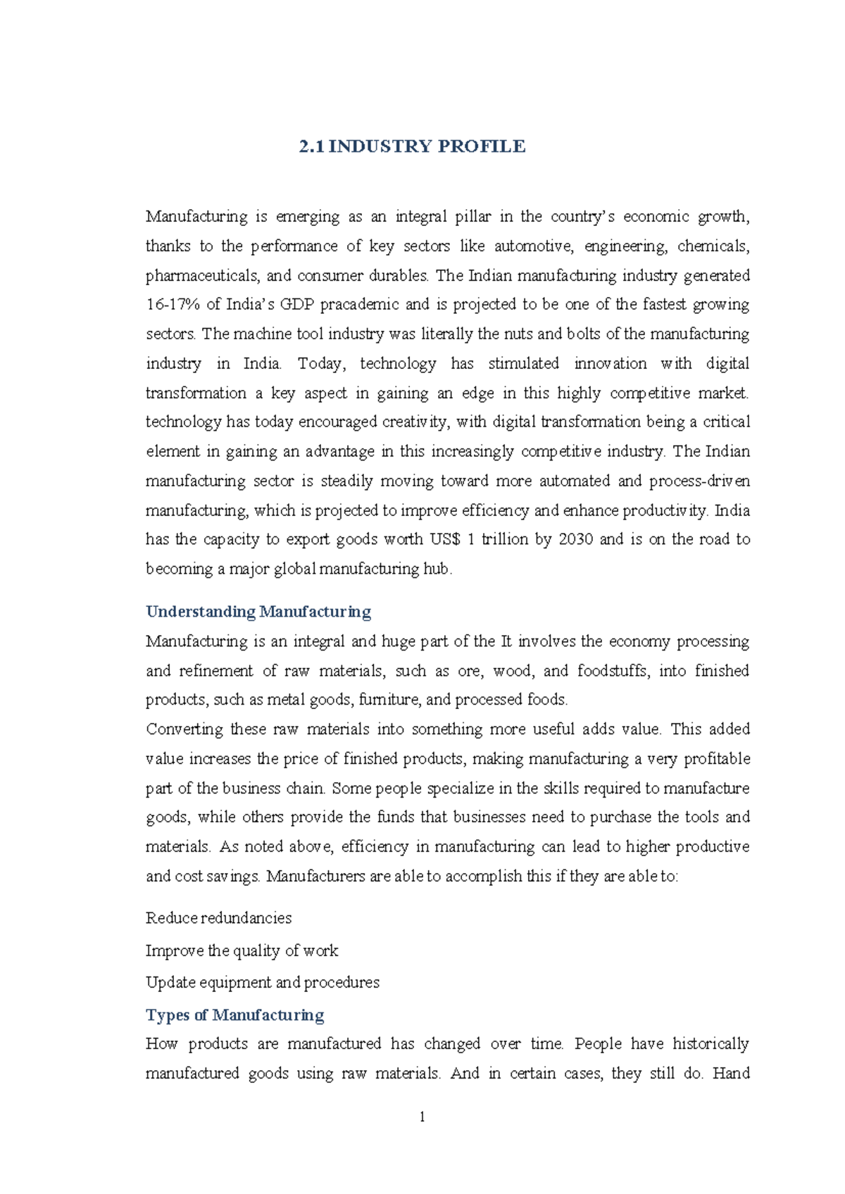 2.2 Tranningkk - Hhsjs - 2 INDUSTRY PROFILE Manufacturing is emerging ...