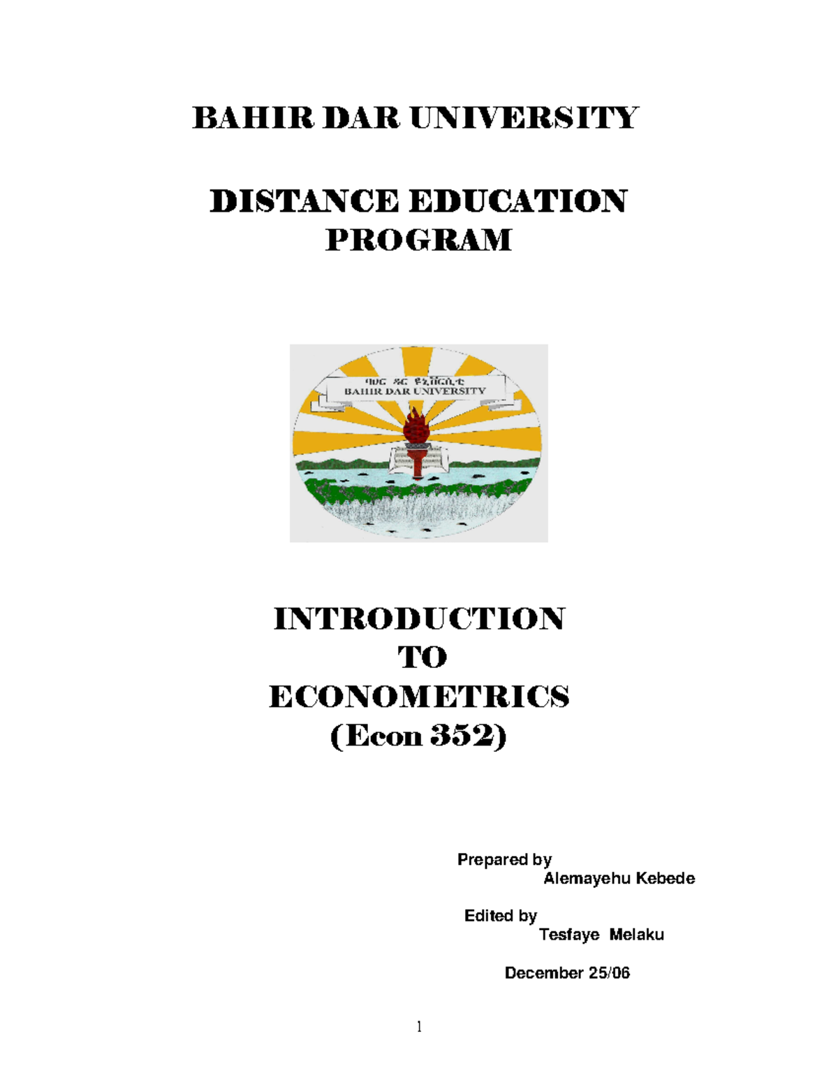 Econometrics Bahirdar University Module-1 - - Studocu