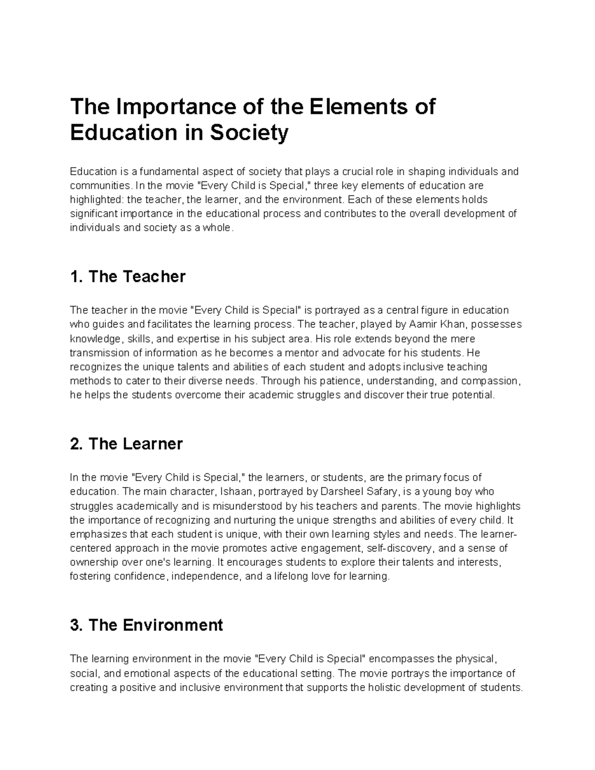 Grade Level 13 - Resource 2 - The Importance of the Elements of ...