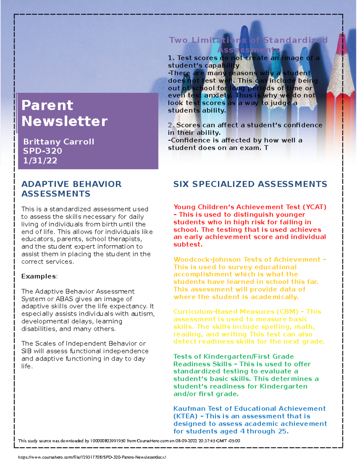 Spd pnl - brochure - Parent Newsletter Brittany Carroll SPD- 1/31/ Two ...