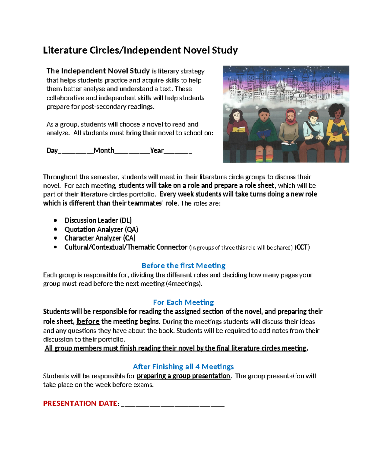 ISU+Group+Assignment+2024 - Literature Circles/Independent Novel Study ...