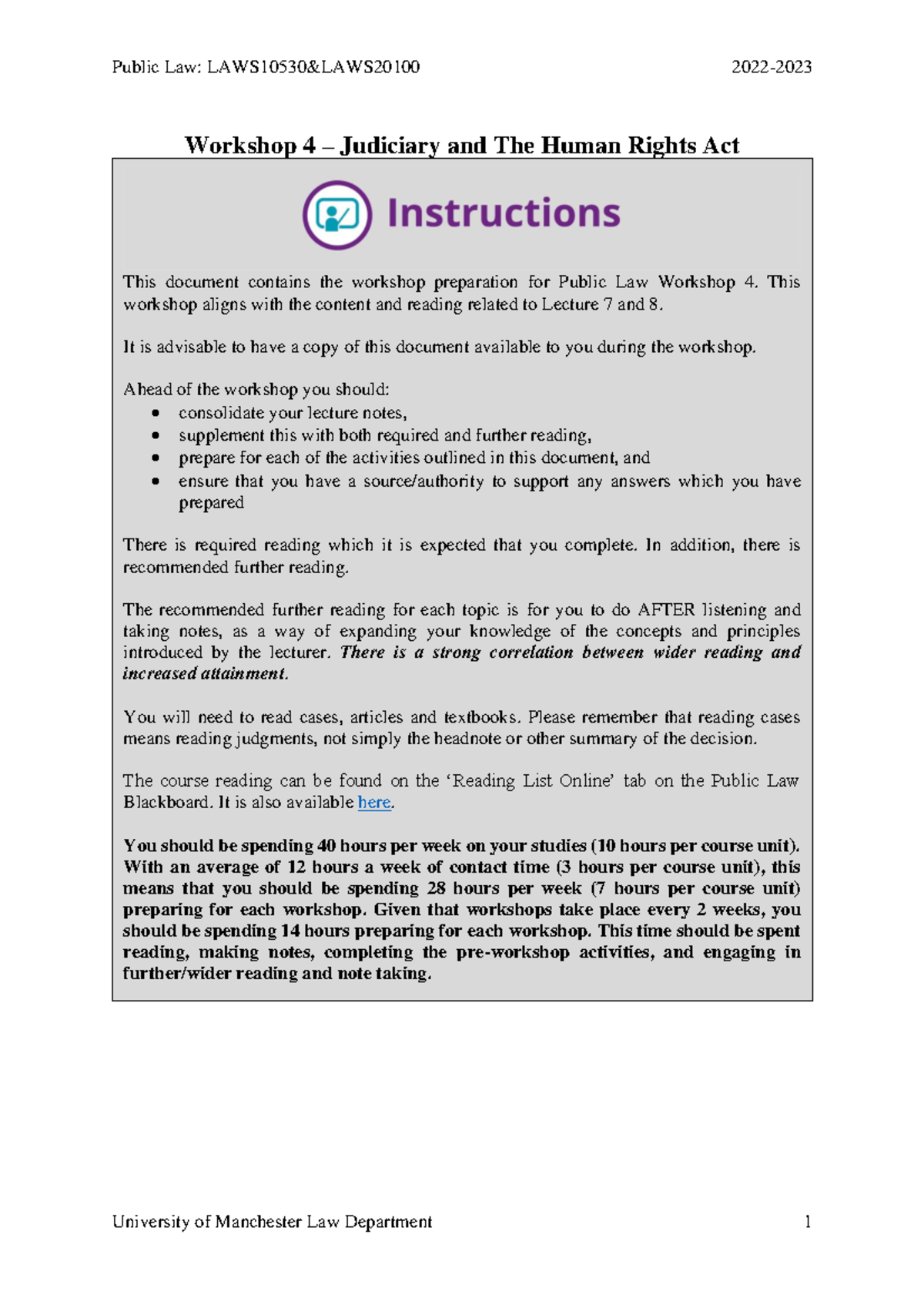 Workshop 4 Public Law Workshop - Workshop 4 – Judiciary and The Human ...