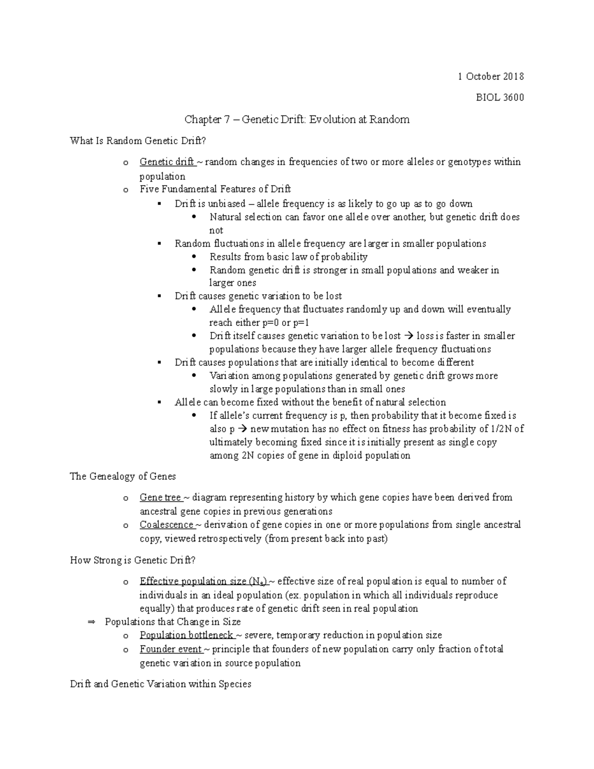 Chapter 7 - Genetic Drift - Evolution at Random - 1 October 2018 BIOL ...