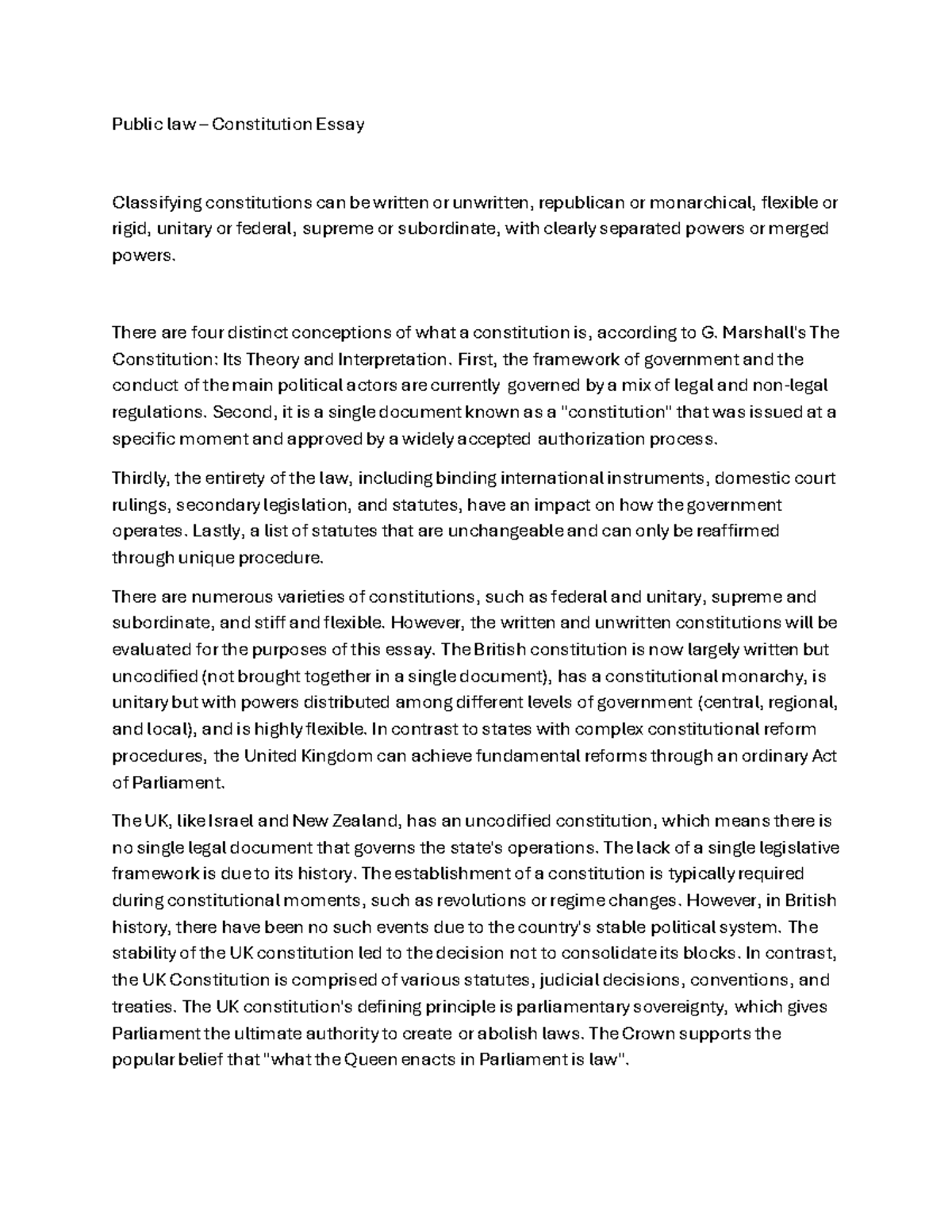 Public law essay on Constitution - Public law – Constitution Essay ...