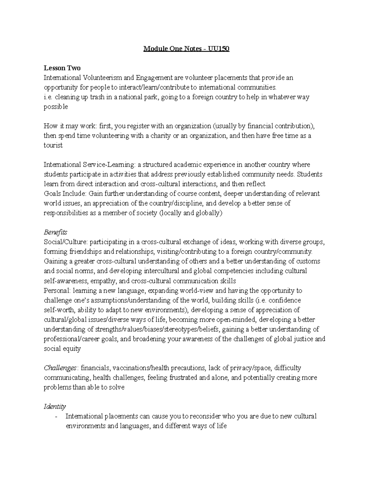 Module One Lecture Notes - Community Engagement - UU150 - WLU - Studocu