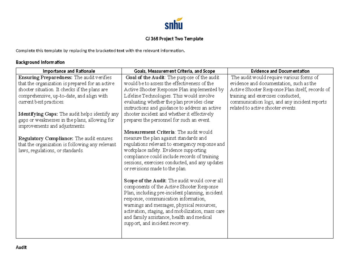 Project Two Module 3 assignment template - CJ 368 Project Two Template ...