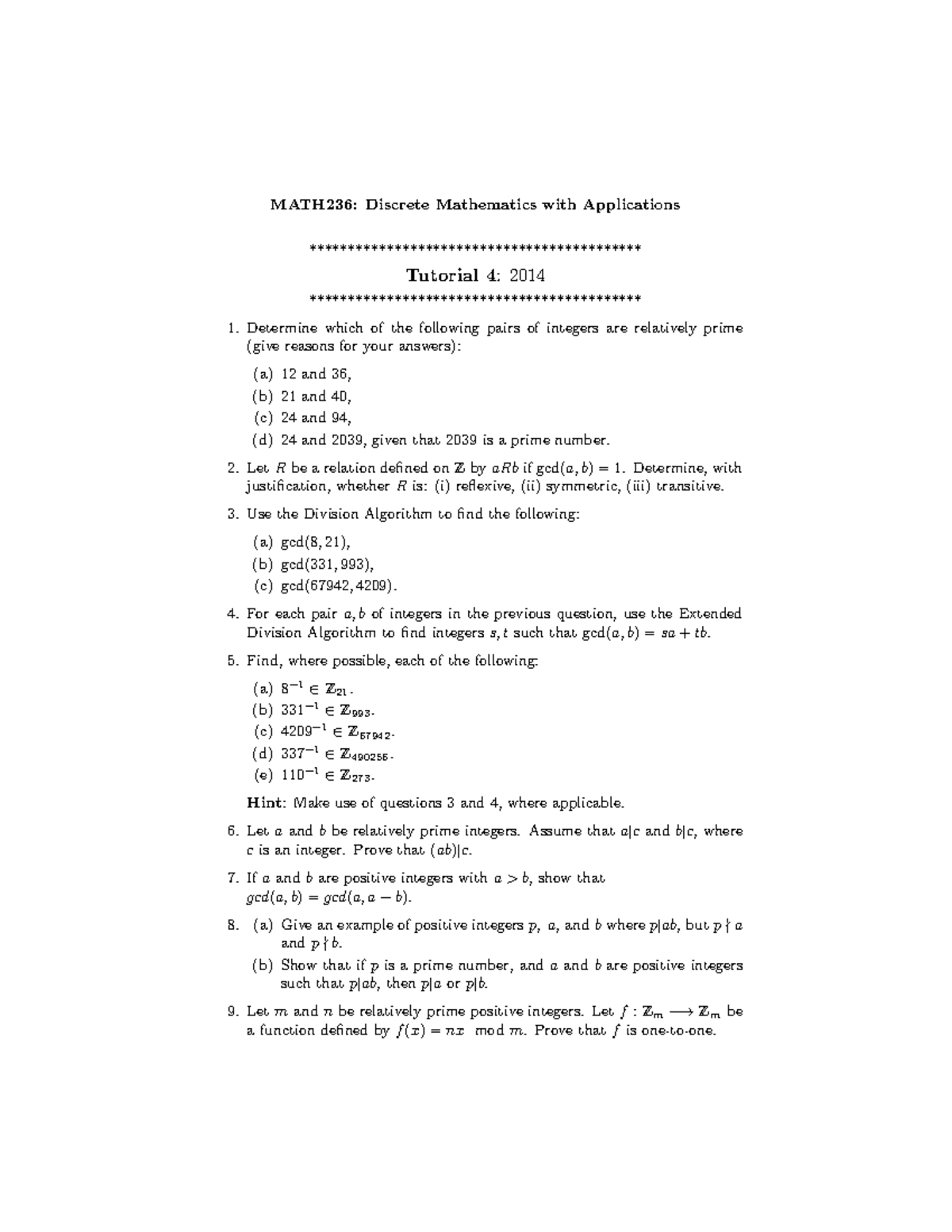 Tutorial 4 - MATH 236 - MATH236: Discrete Mathematics with Applications ...
