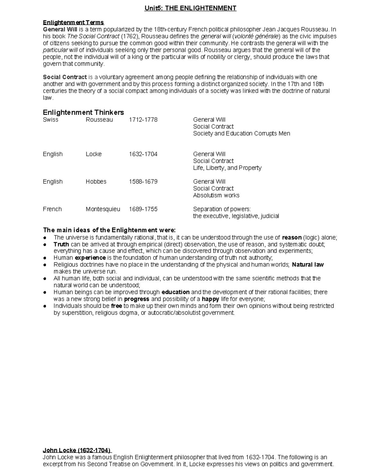 Copy of Enlightenment Thinkers - The Basics - Unit5: THE ENLIGHTENMENT ...