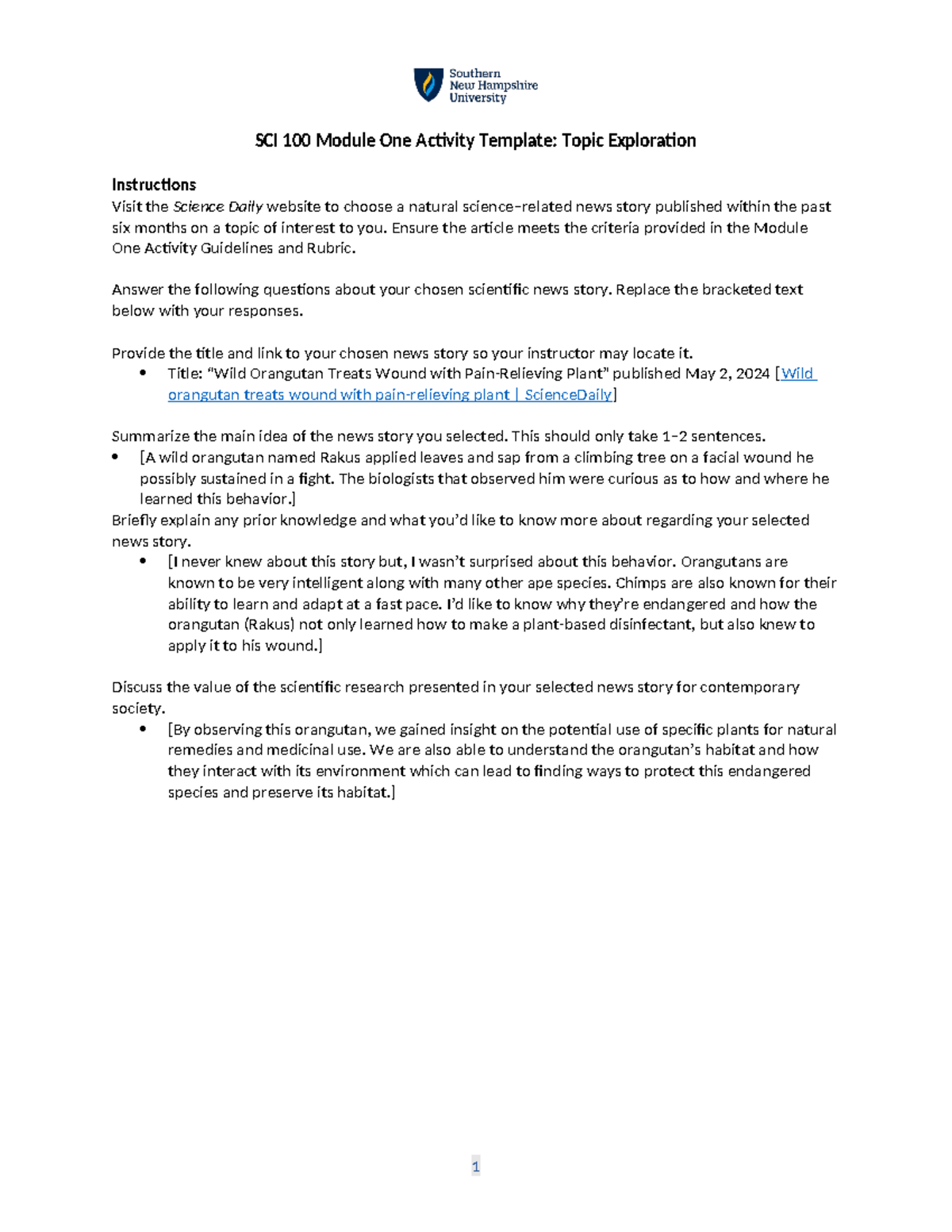 SCI 100 Module One Activity Template - Ensure the article meets the ...