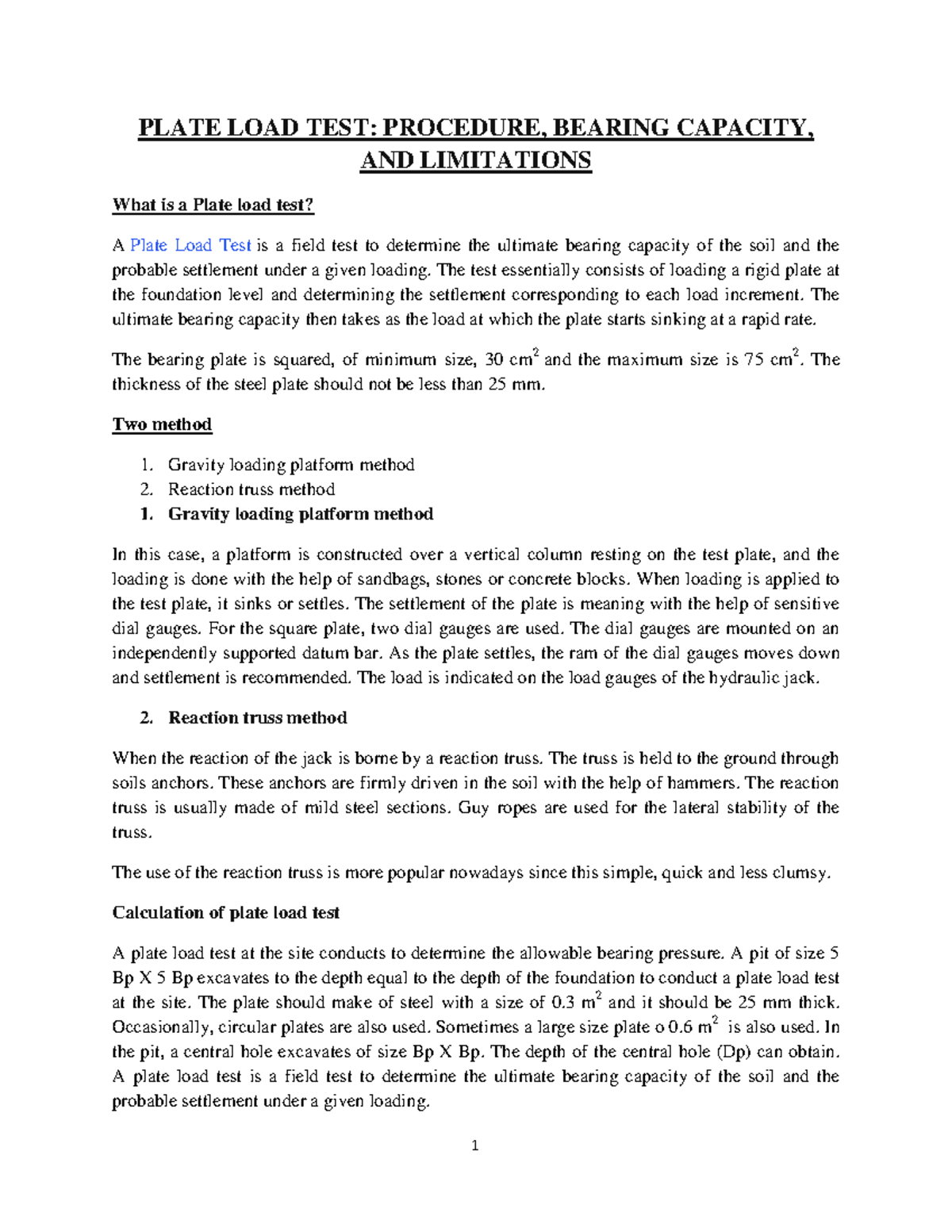 Lab Task-05 - Nothing - PLATE LOAD TEST: PROCEDURE, BEARING CAPACITY ...