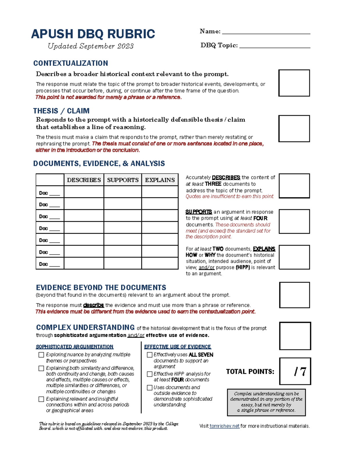 Apush dbq rubric - Summary My Book about Me, by Me Myself - This rubric ...