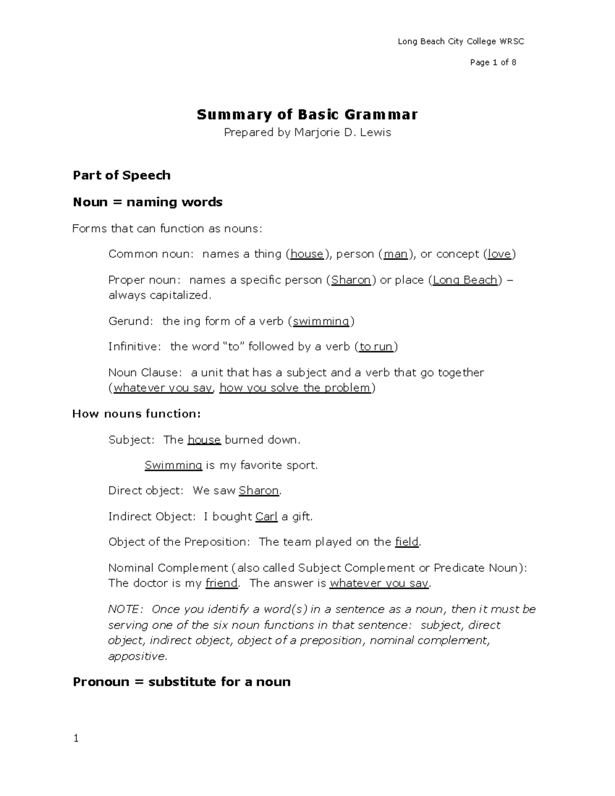 Summarybasicgrammar - Reviewer - Page 1 of 8 Summary of Basic Grammar ...