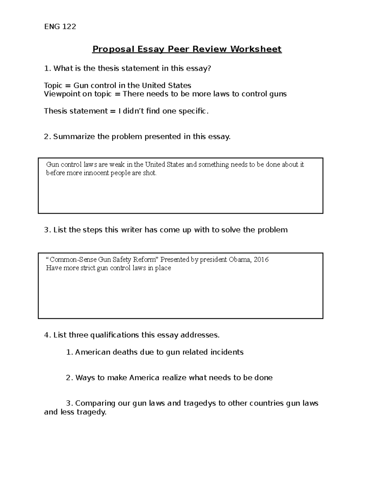 ENG 122 proposal essay peer review worksheet online-2 - ENG 122 ...