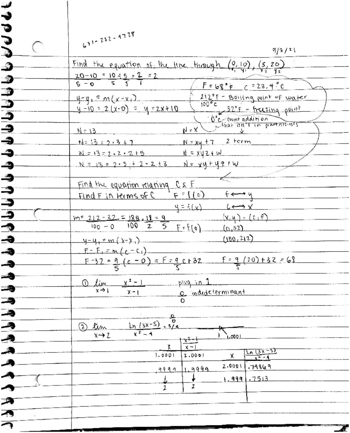 Calculus 2 Notes - Find the equation of the line through ,10), (5, 20 ...