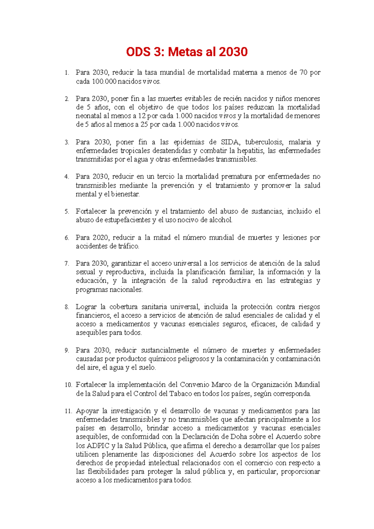 ODS 4 Proyectar - practicas - ODS 3: Metas al 2030 1. Para 2030 ...