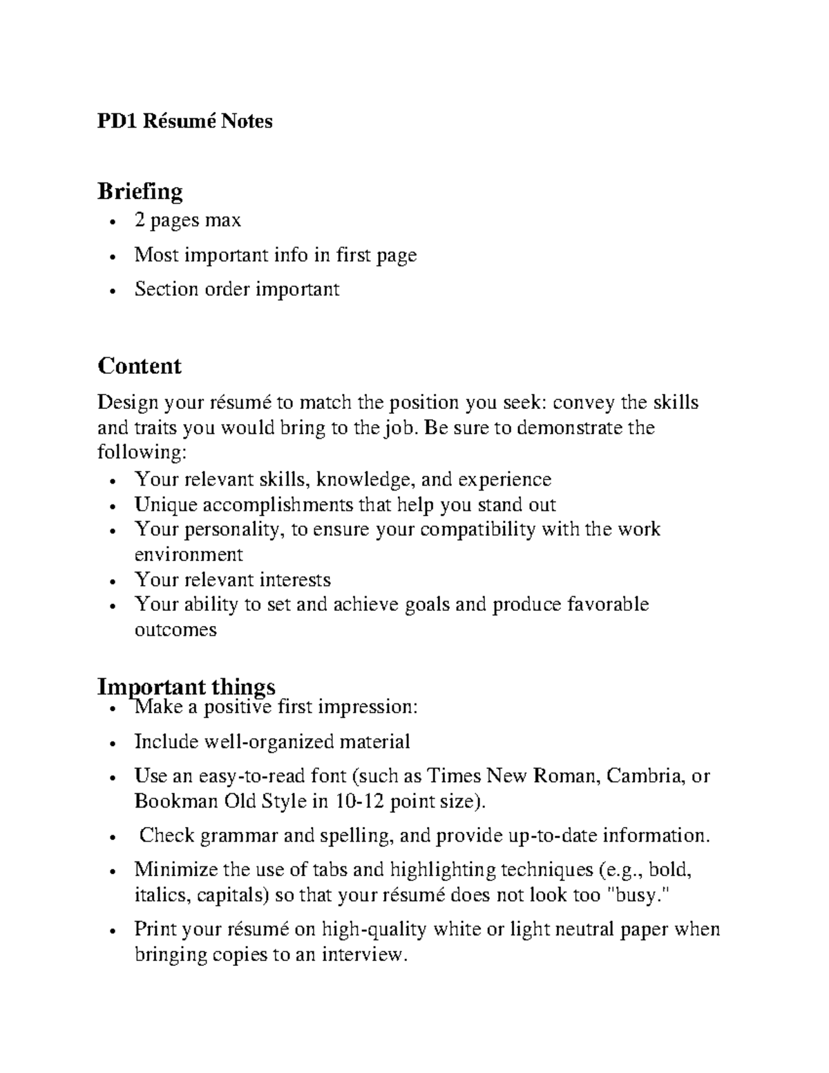 PD1 Résumé Notes - This note highlights instructions and important ...