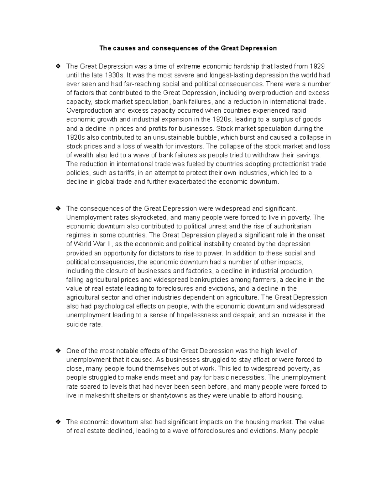 US History 1877 To Present Notes on The causes and consequences of the ...