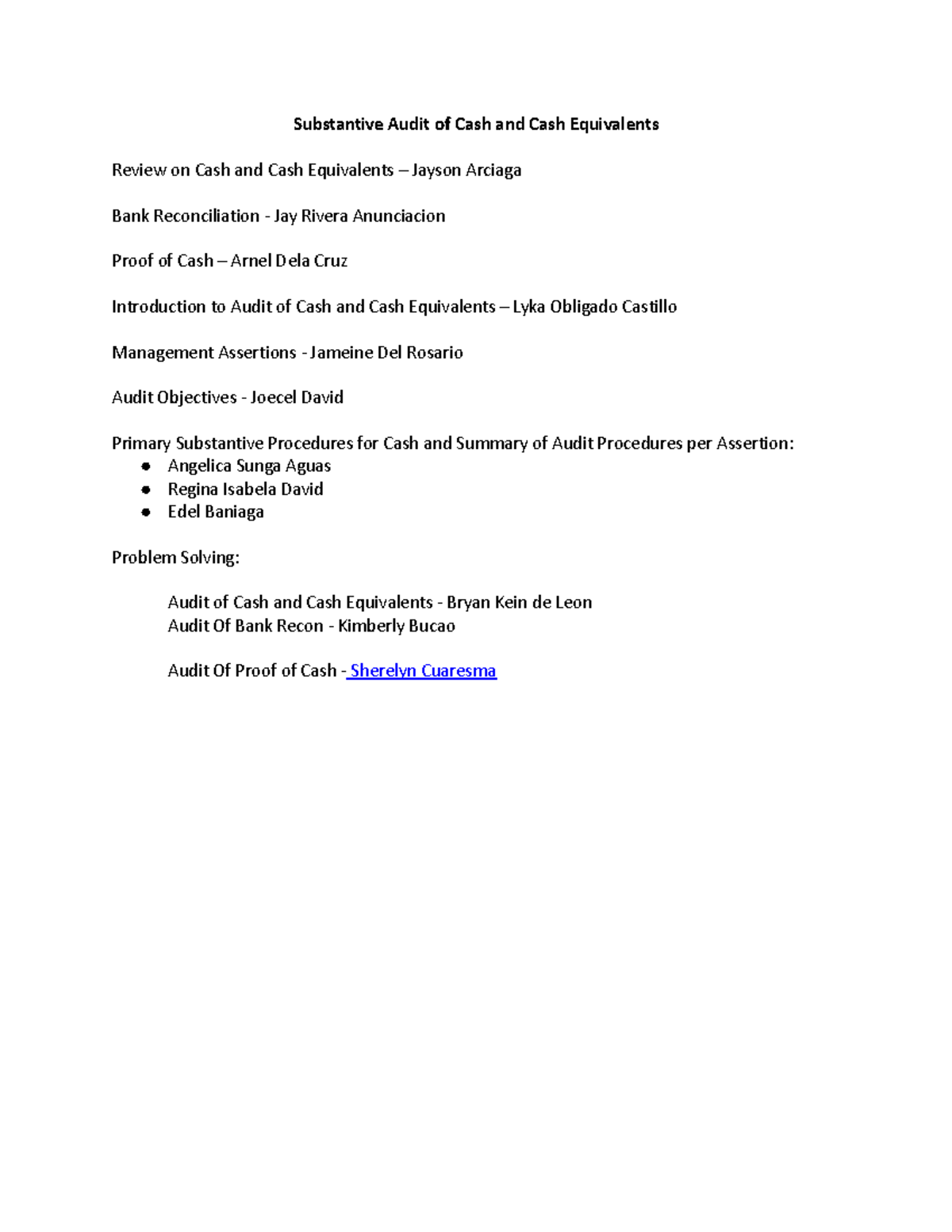 BSA 3A G1 CCE Questions - Notes - Substantive Audit of Cash and Cash ...