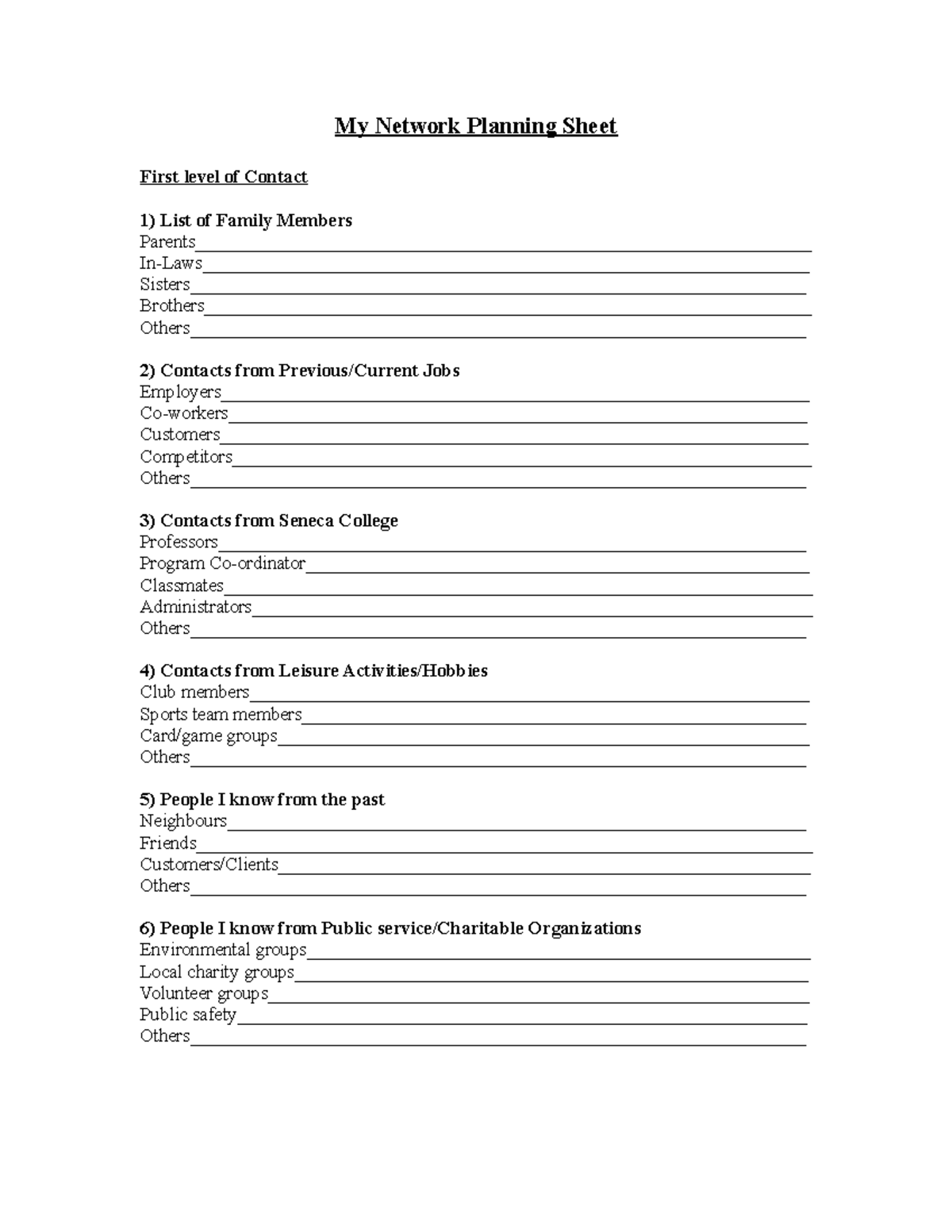 Module 8 - Network Planning Sheet - My Network Planning Sheet First ...