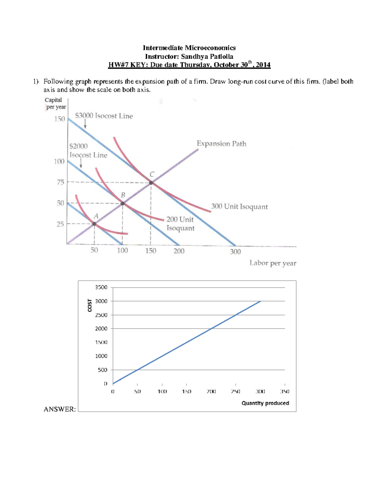 ECON 301 Fall 2014 HW7 KEY - Intermediate Microeconomics Instructor ...