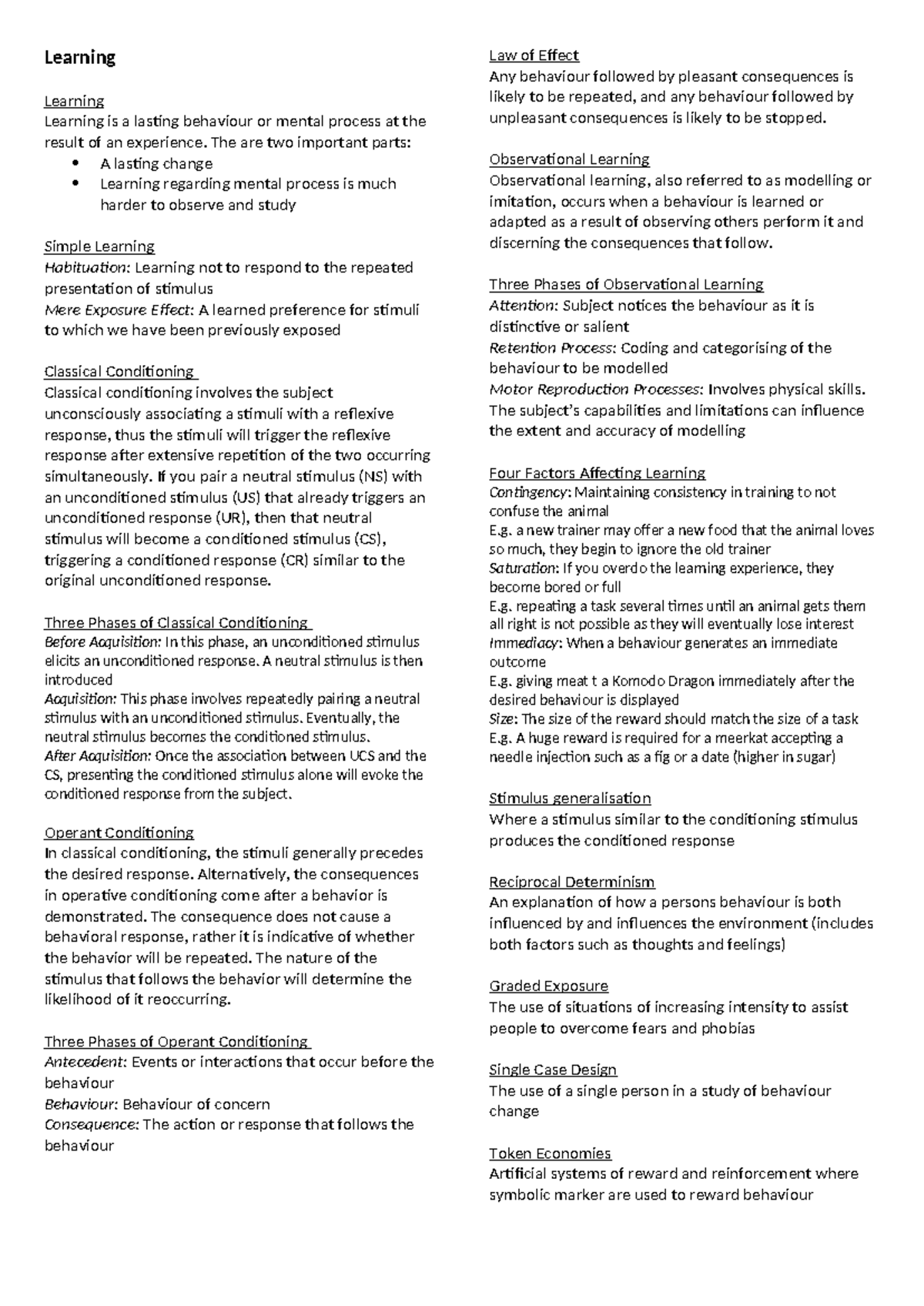 Psychology Flashcards (units 3&4) - Learning Learning Learning is a ...