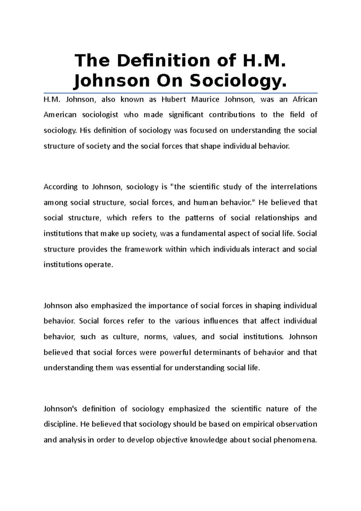 The Definition of H.M. Johnson On Sociology - The Definition of H ...