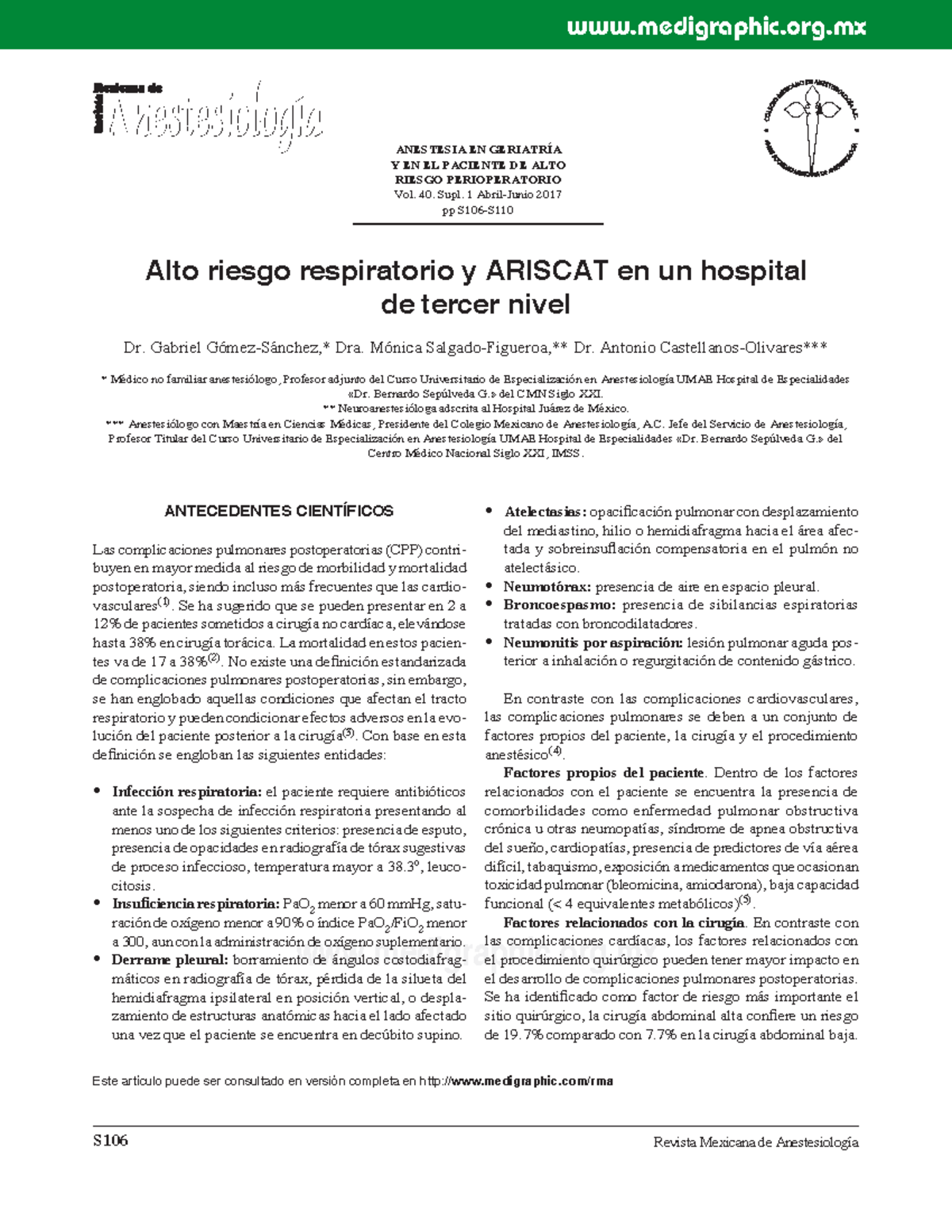 Ariscat - resumen - S106 Revista Mexicana de Anestesiología Este ...