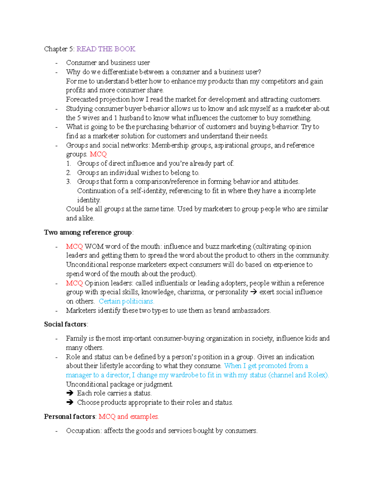 Ch 5 notes - Chapter 5: READ THE BOOK - Consumer and business user ...
