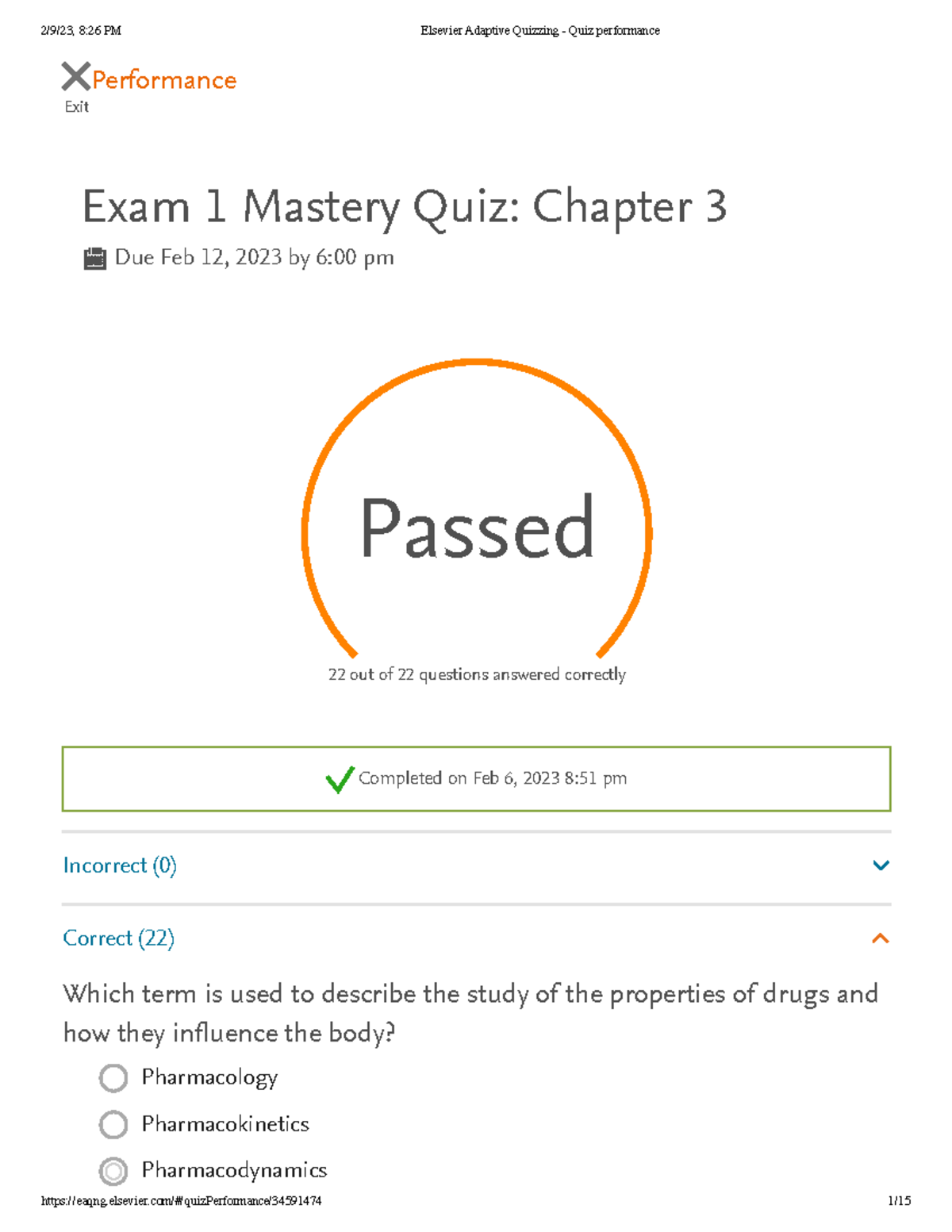 Mastery Chapter 3 Evolve - Exit Performance Exam 1 Mastery Quiz ...