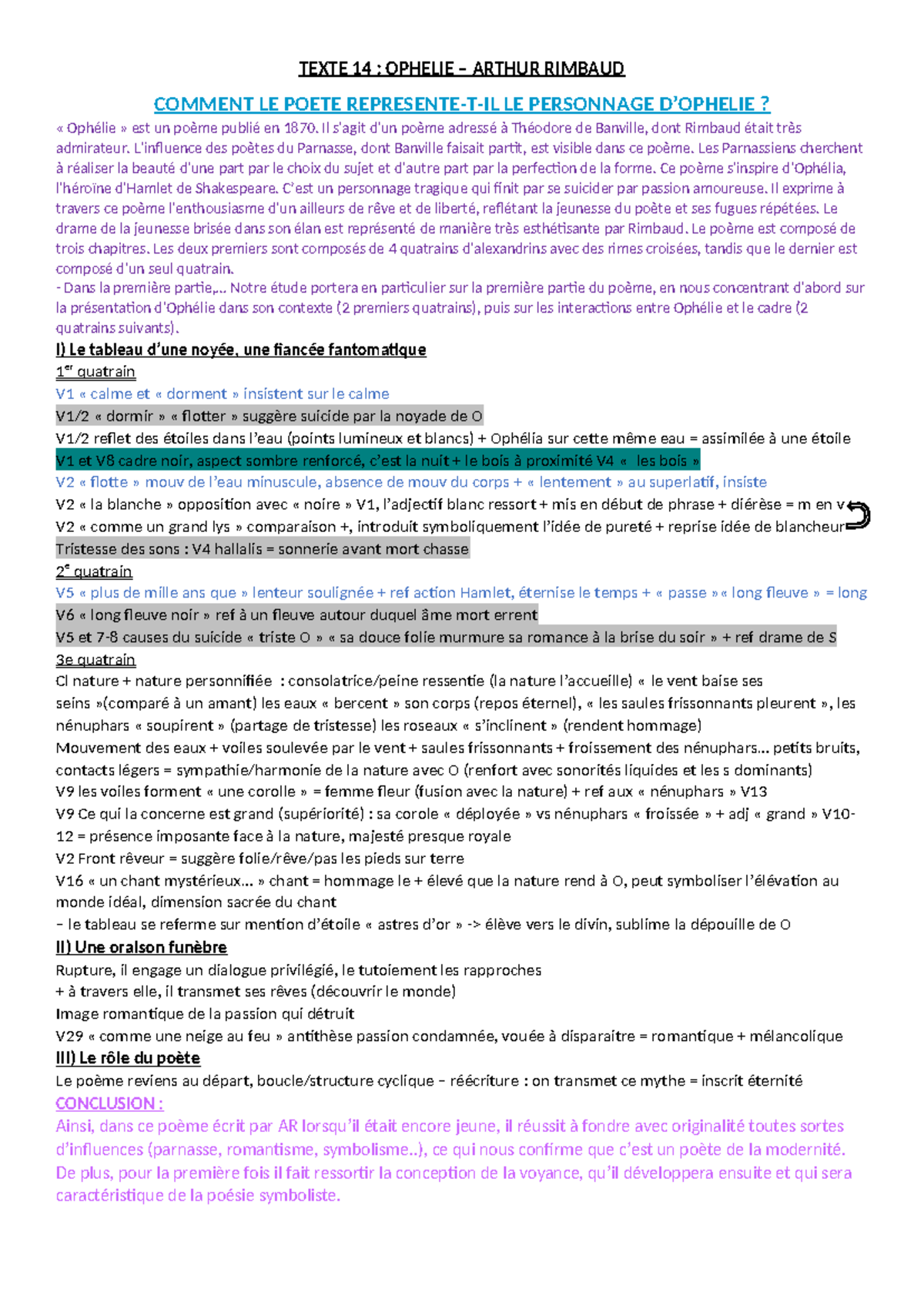 Texte 14 Poeme Ophelie - frez - TEXTE 14 : OPHELIE – ARTHUR RIMBAUD ...