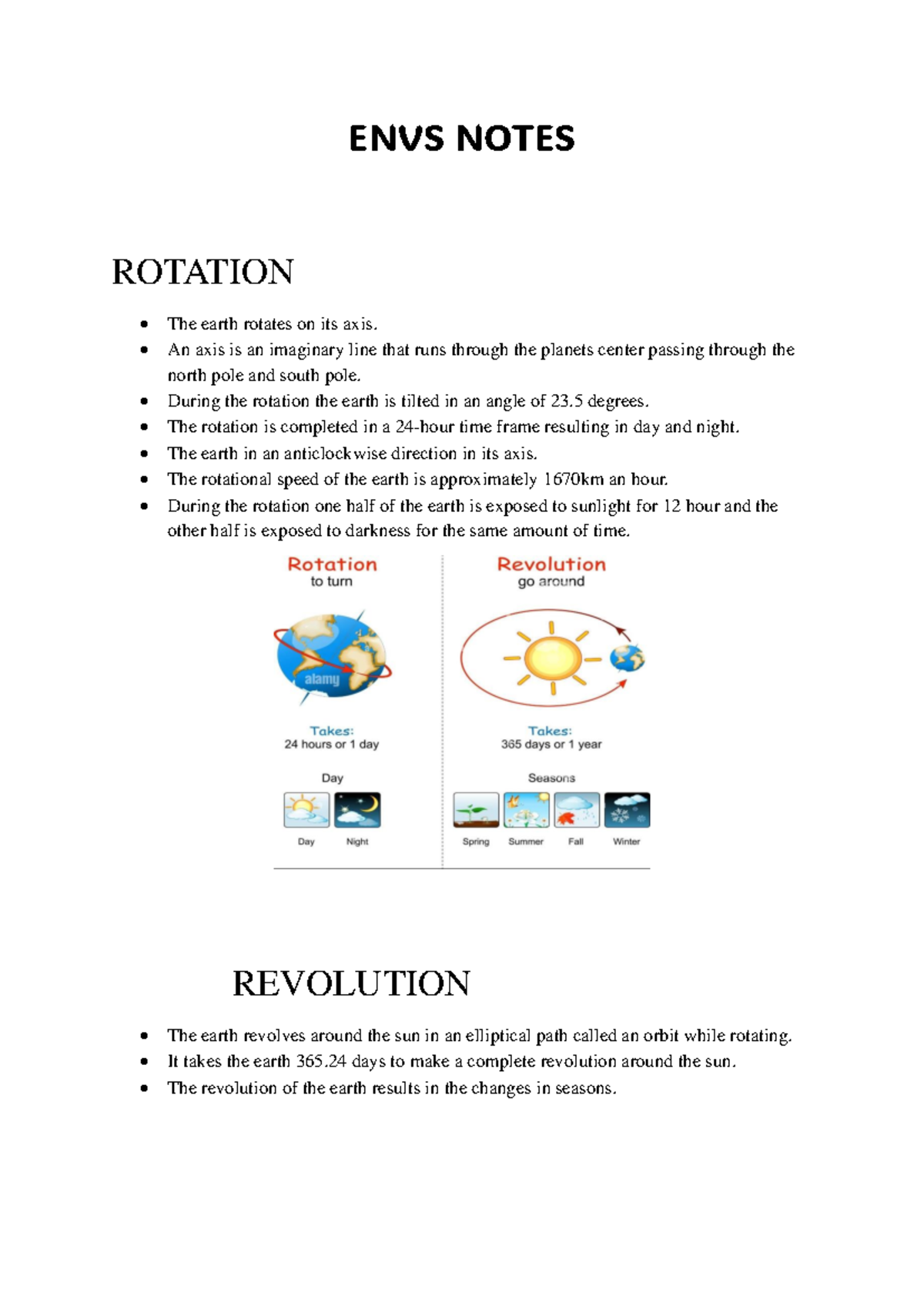 ENVS Notes 240820 05223 - ENVS NOTES ROTATION The earth rotates on its ...