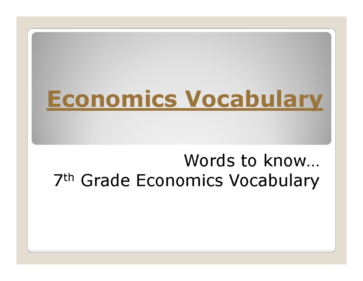 SW Asia Essential Economics Vocabulary D - Economics Vocabulary Words ...