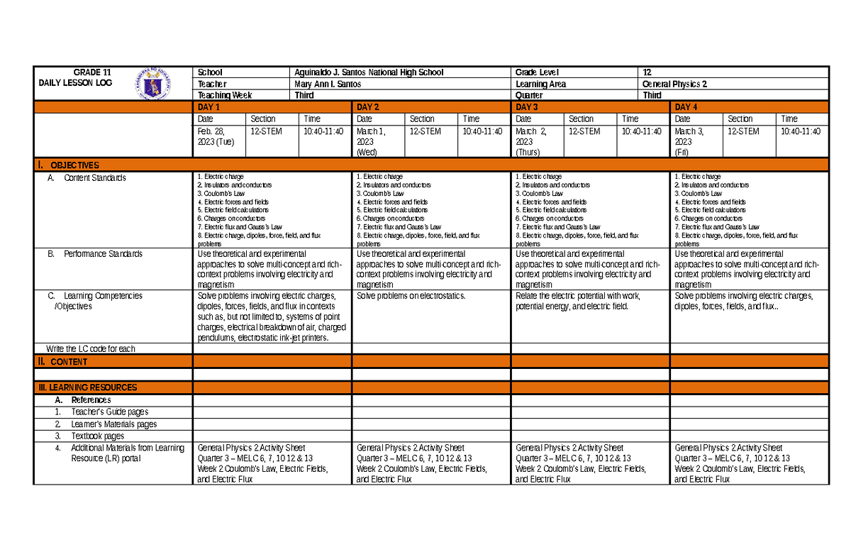 GP2-3rd WEEK DLL - DLL - GRADE 11 DAILY LESSON LOG School Aguinaldo J ...