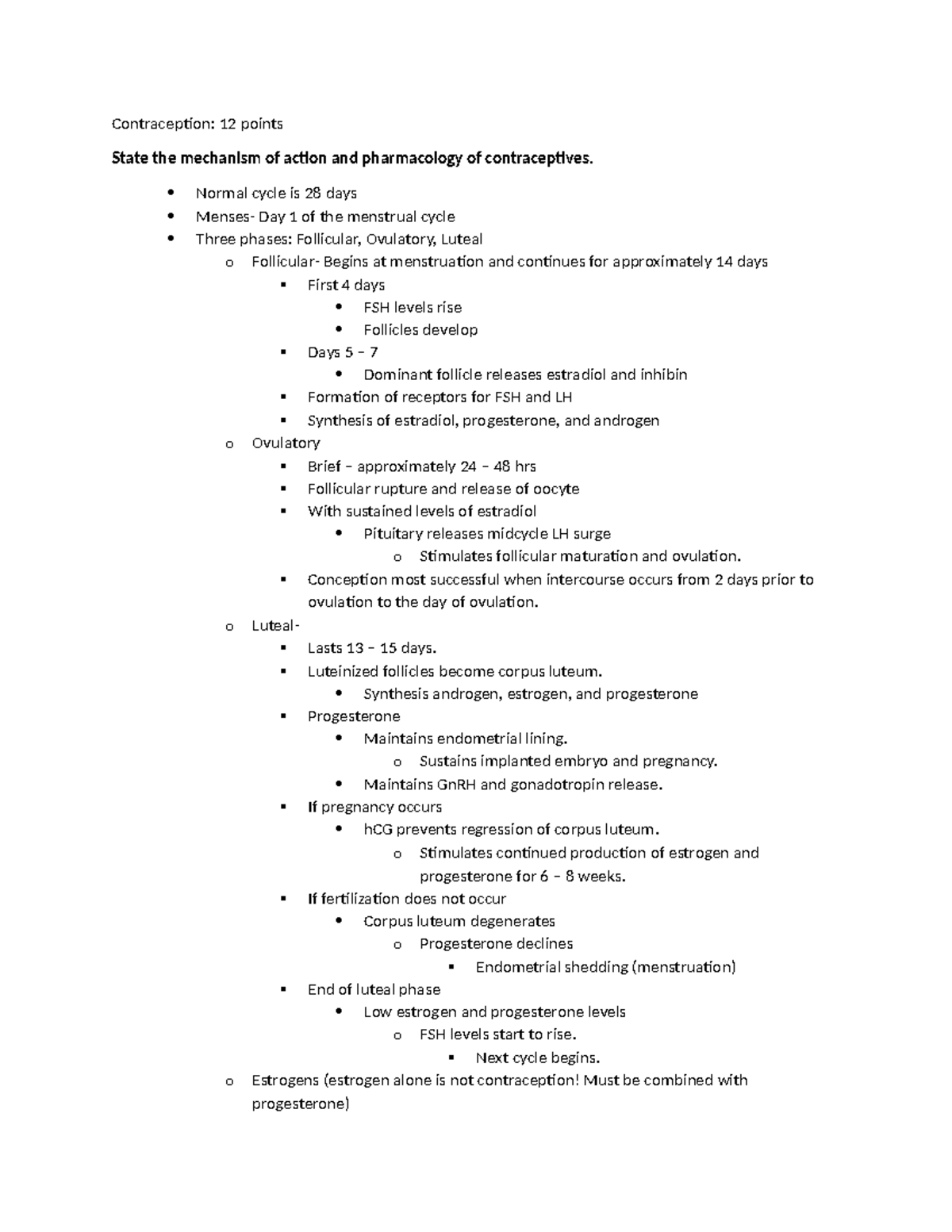 Contraception - notes - Contraception: 12 points State the mechanism of ...