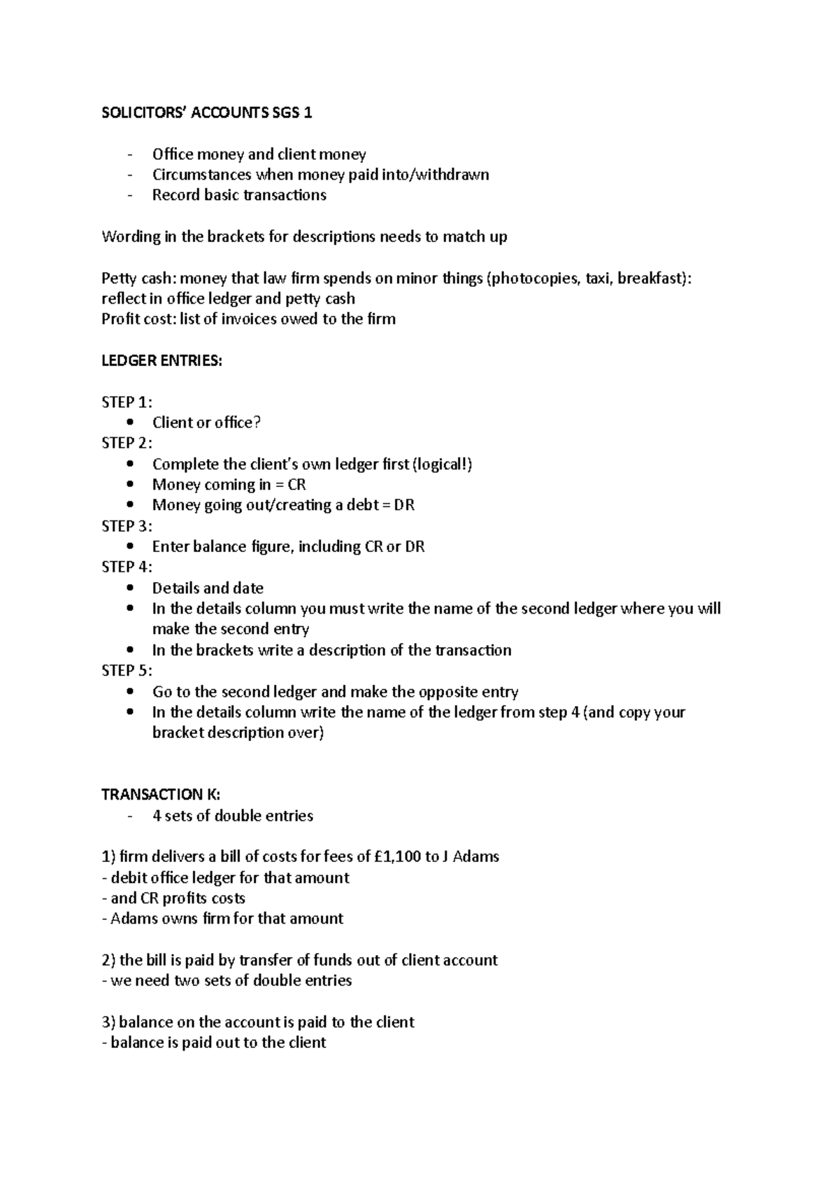 Solicitor accounts SGS1 - SOLICITORS’ ACCOUNTS SGS 1 Office money and ...